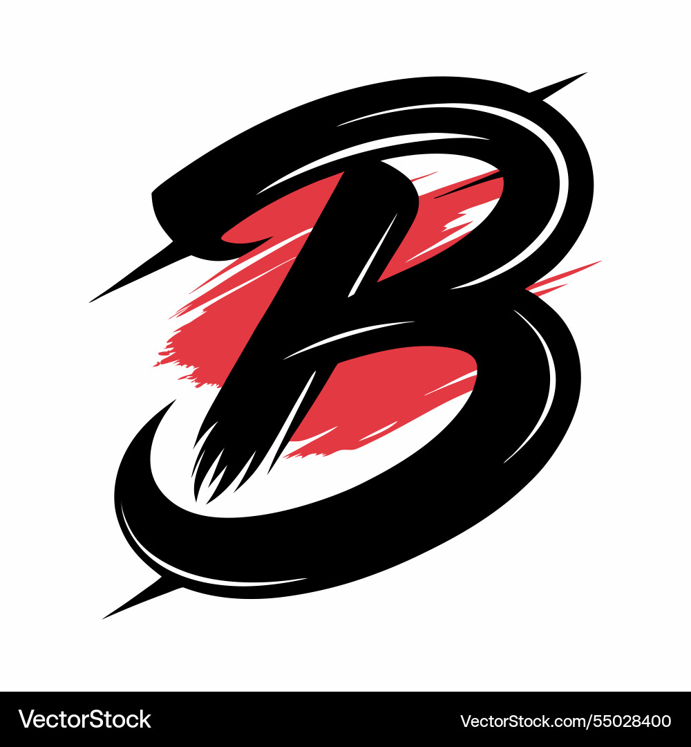 Black and white bold typography letter b brush Vector Image