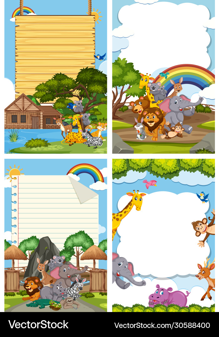 Border template design with many wild animals Vector Image