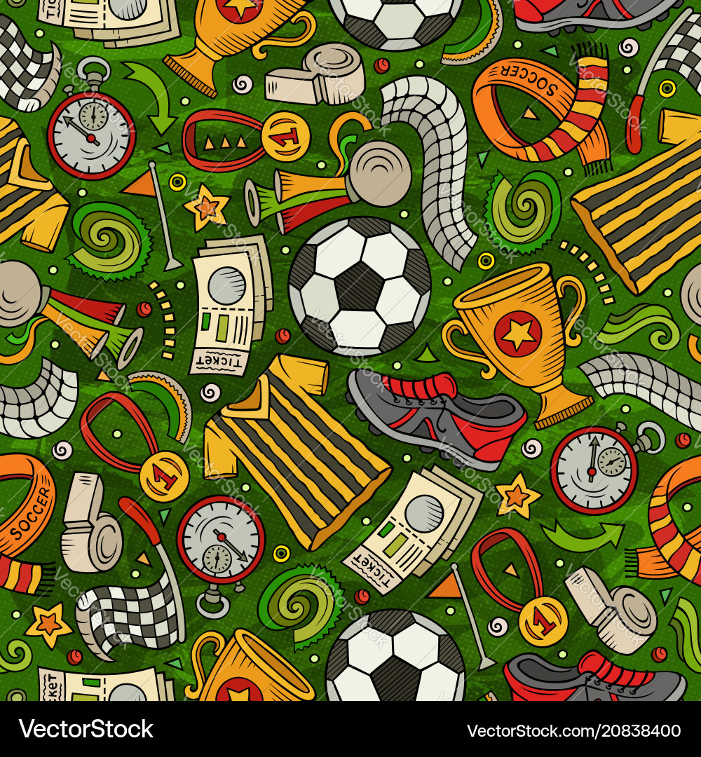 Cartoon hand-drawn soccer seamless pattern Vector Image