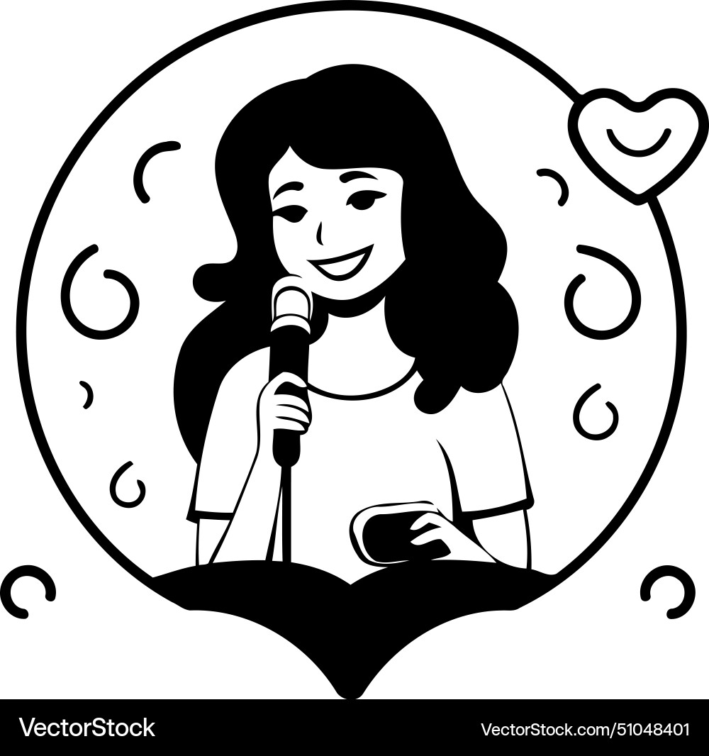 A girl singing karaoke in circle Royalty Free Vector Image