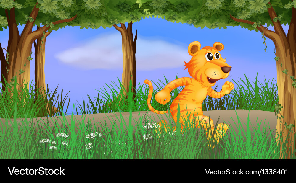 A tiger running in the forest Royalty Free Vector Image