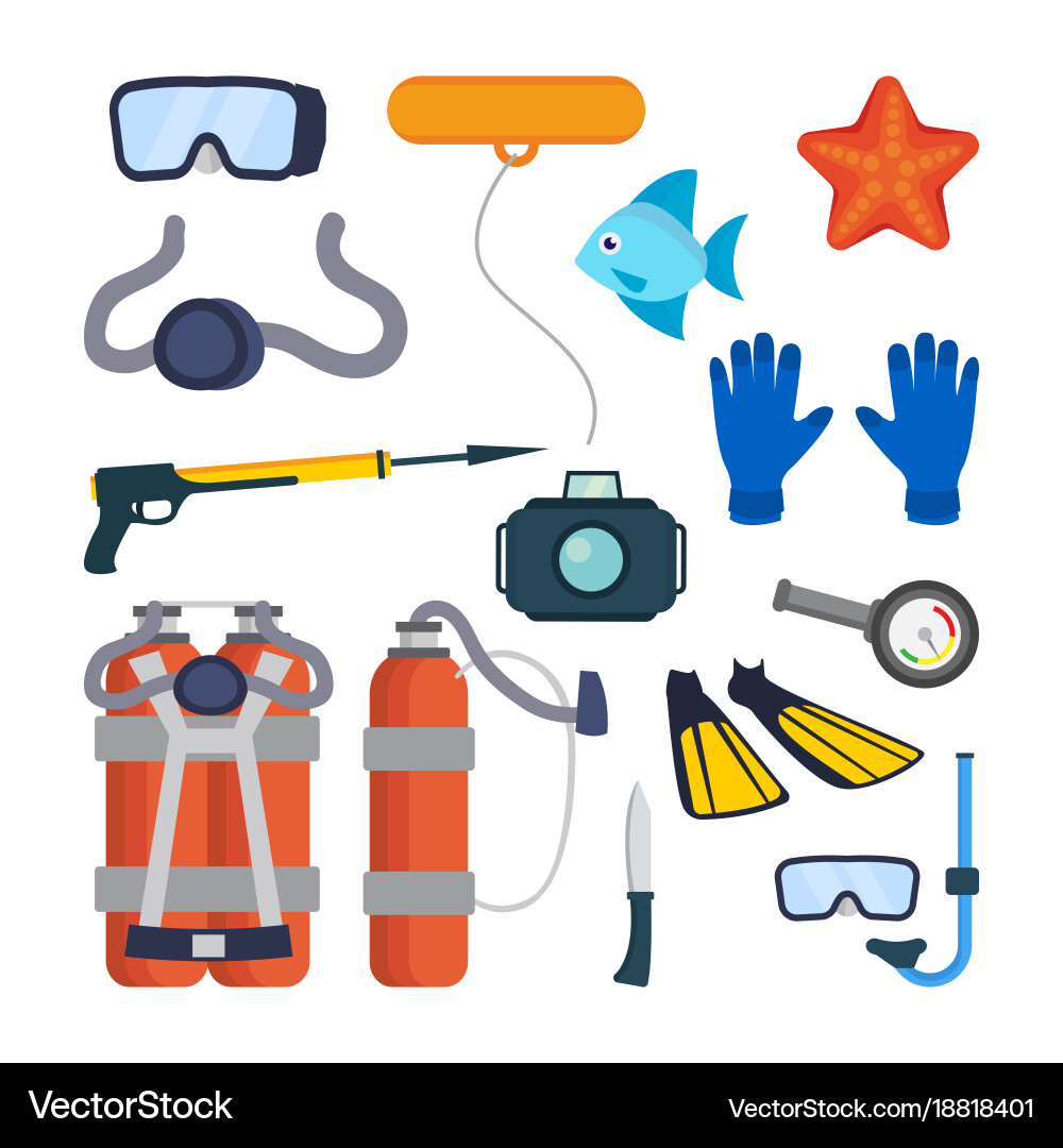 Diving equipment set scuba diver Royalty Free Vector Image