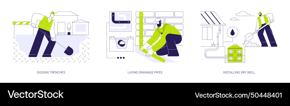Drainage system installation abstract concept Vector Image