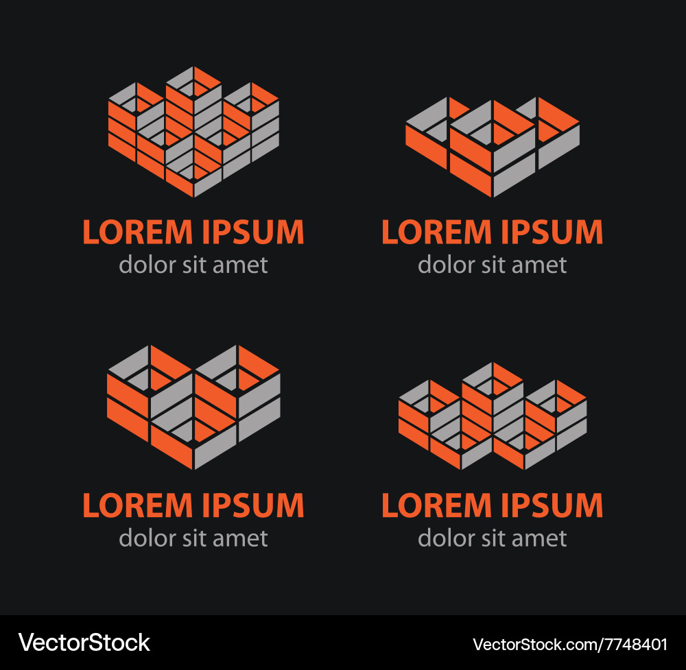 Geometric Building Blocks Logo Set Royalty Free Vector Image