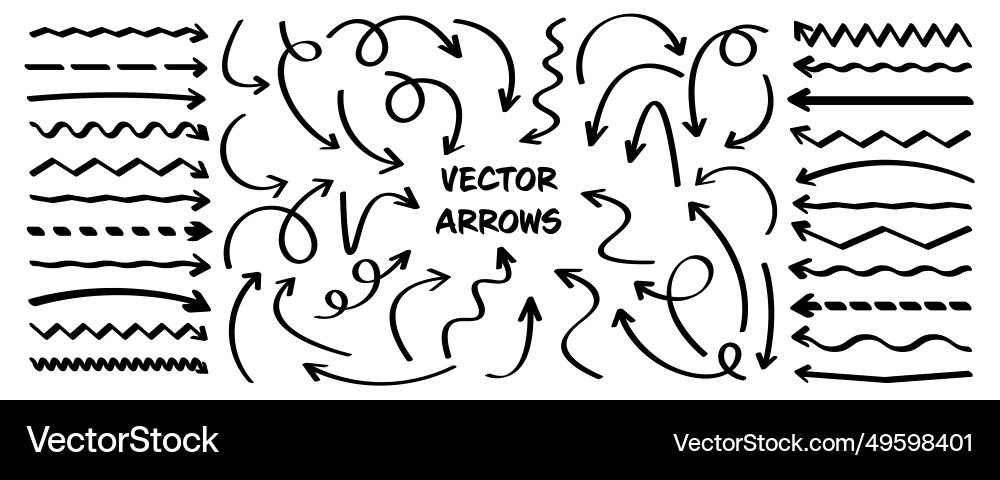 Hand drawn arrows highlighter lines marker Vector Image