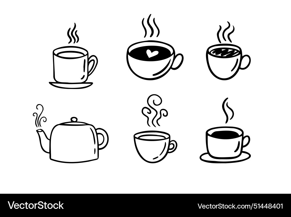 Hand drawn hot drinks set doodle coffee cups Vector Image