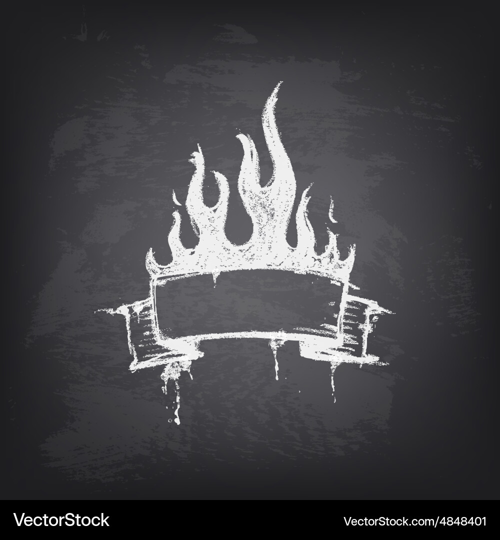 Hand drawn ribbon with fire and place for text Vector Image