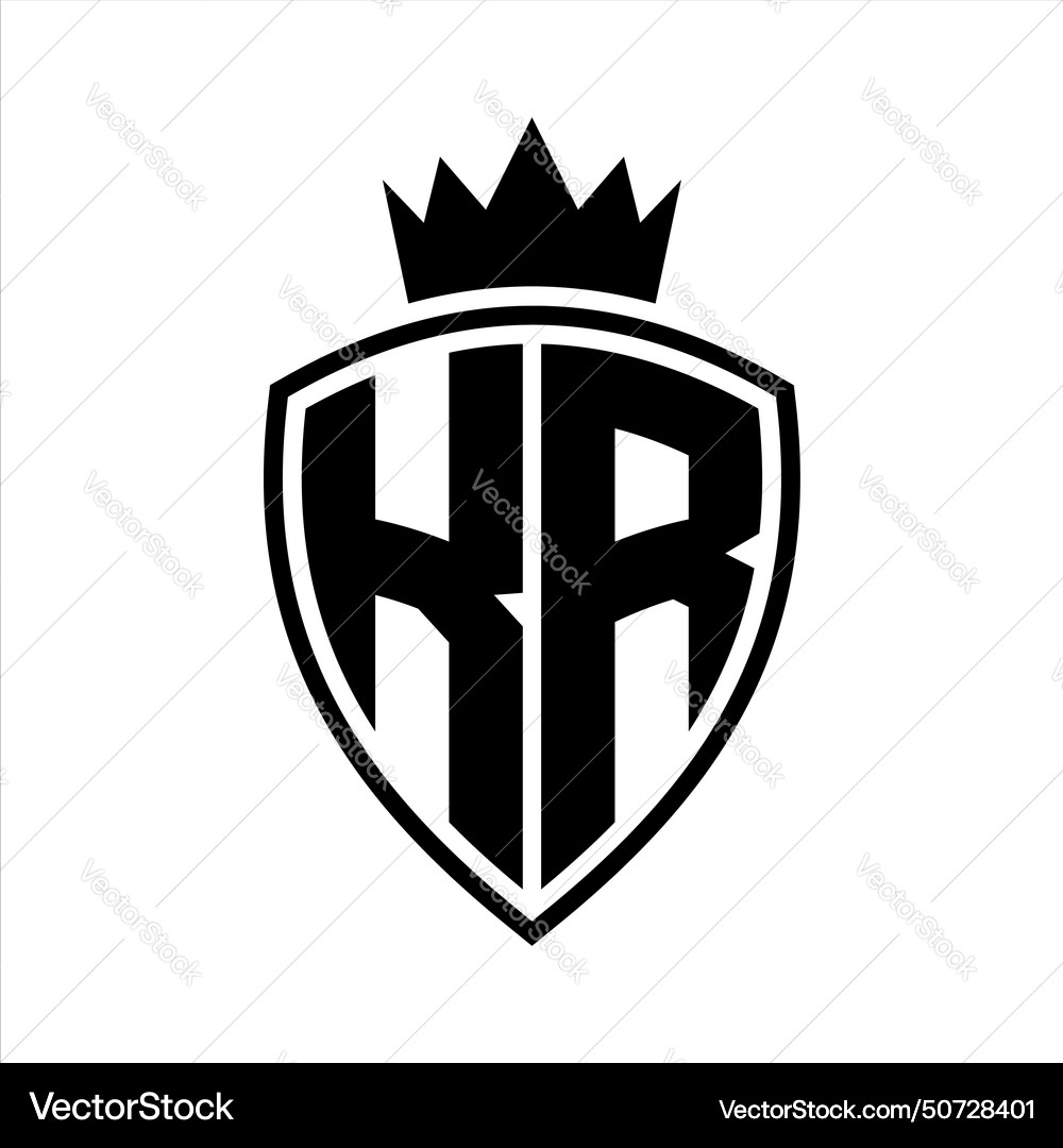 Kr letter monogram shield and crown outline shape Vector Image