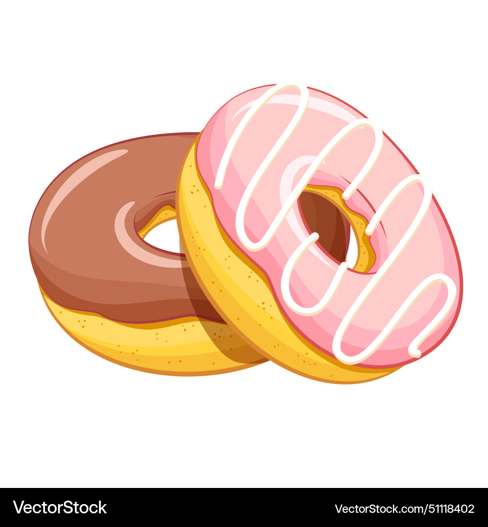 Cartoon chocolate and strawberry two pink donuts Vector Image