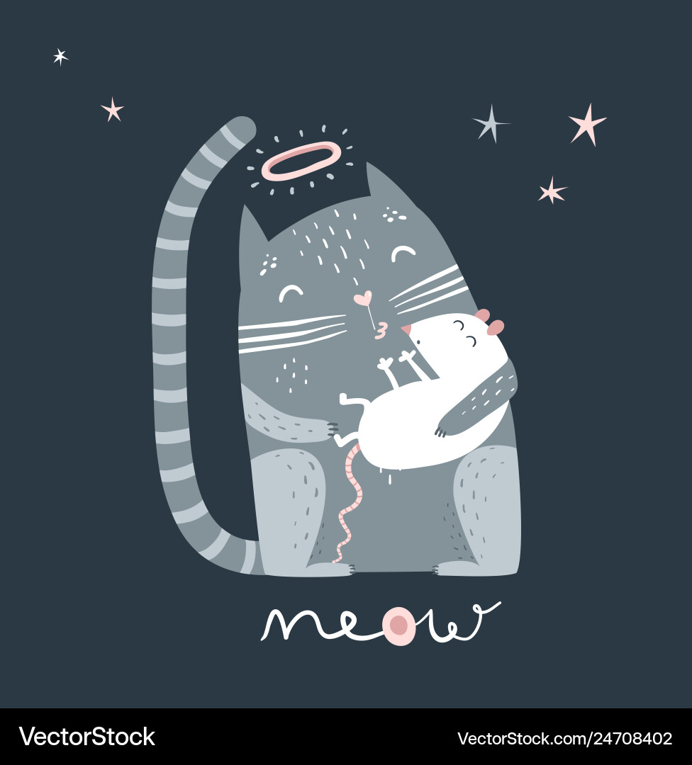 Cat and mouse sleeping kiss Royalty Free Vector Image