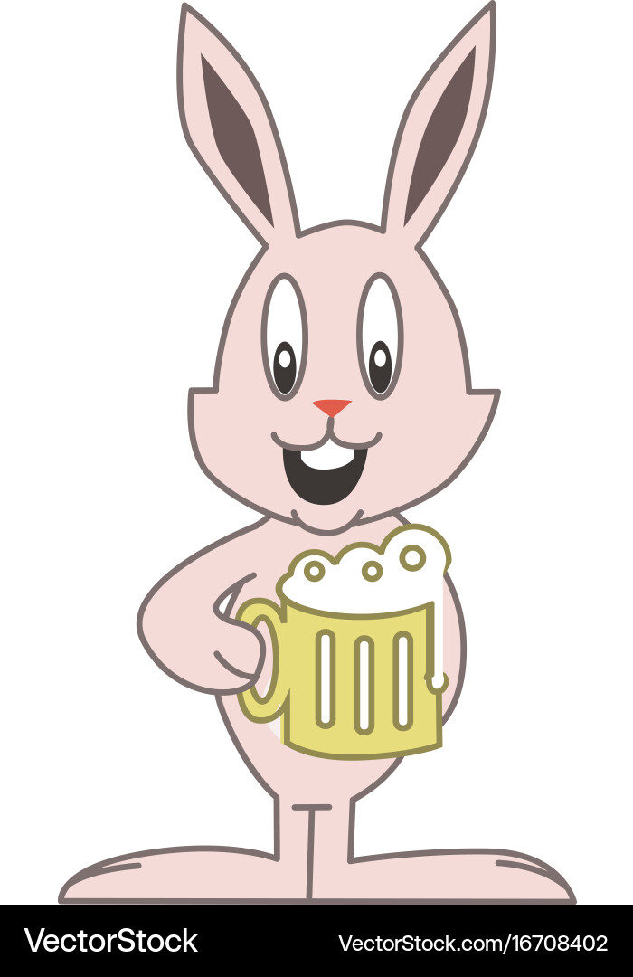 Cute pink bunny with beer Royalty Free Vector Image