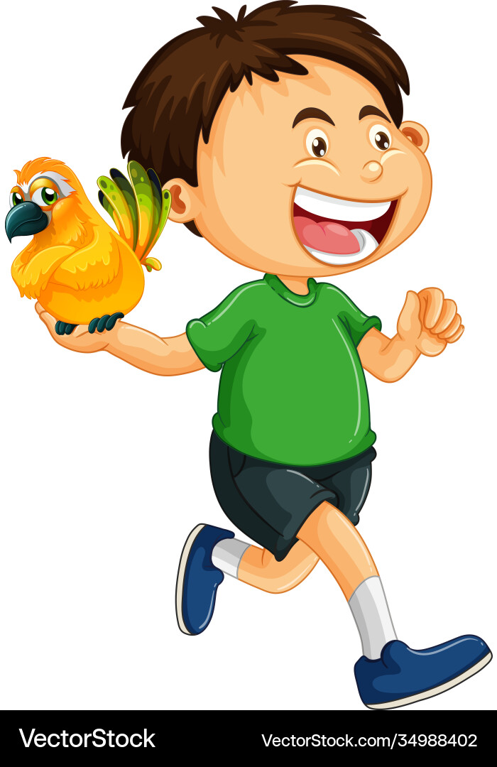 Happy boy holding parrot Royalty Free Vector Image