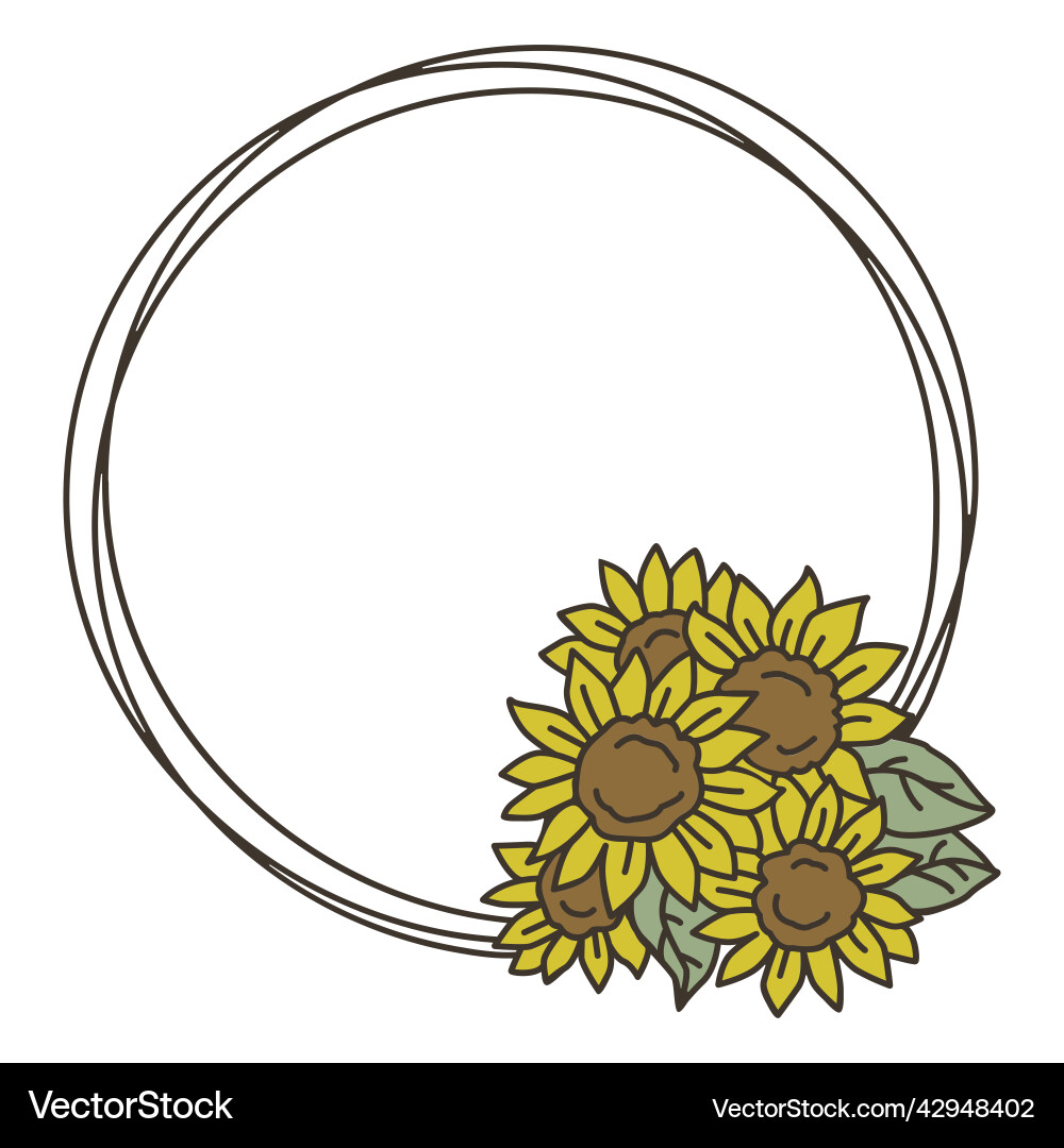Sunflower doodle circle frame high quality Vector Image