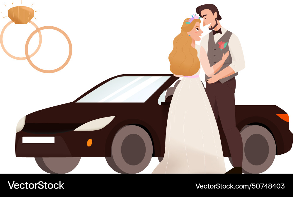 Bride groom car composition Royalty Free Vector Image