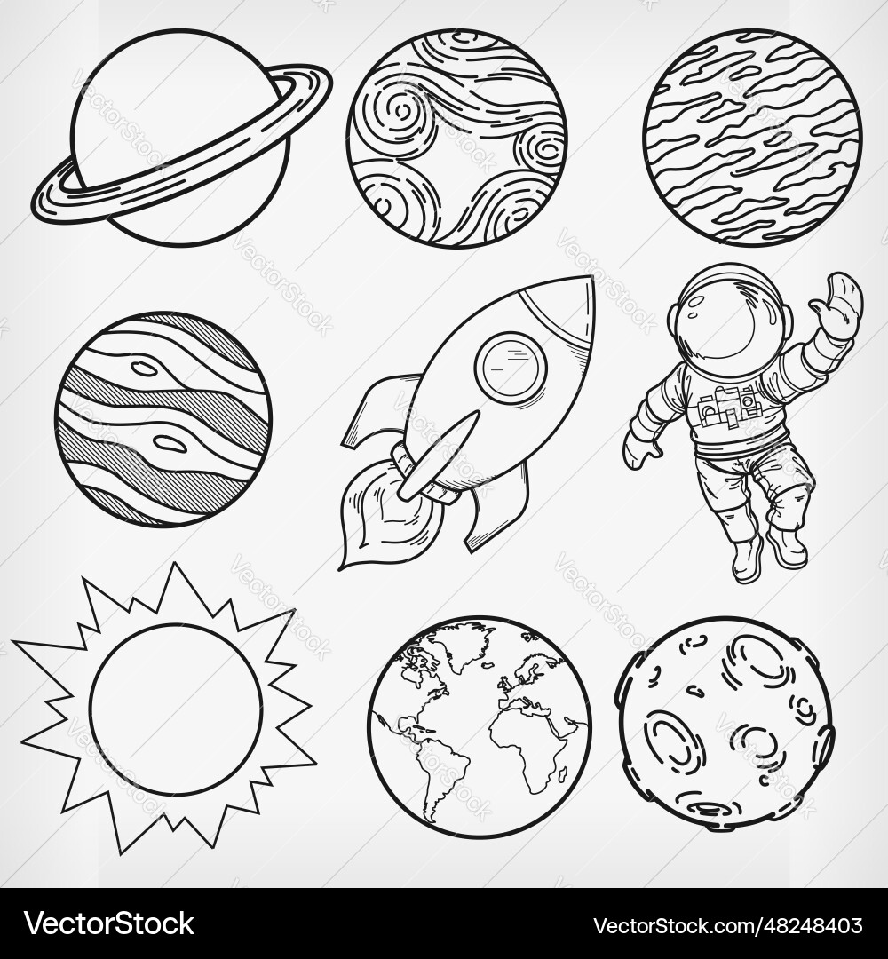 Doodle outer space galaxy planets sketch Vector Image