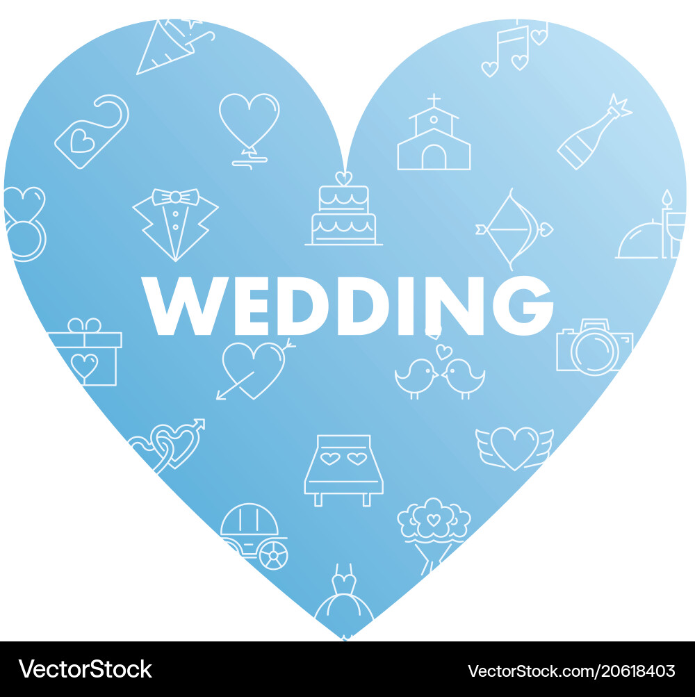 Line icons in heart shape wedding Royalty Free Vector Image