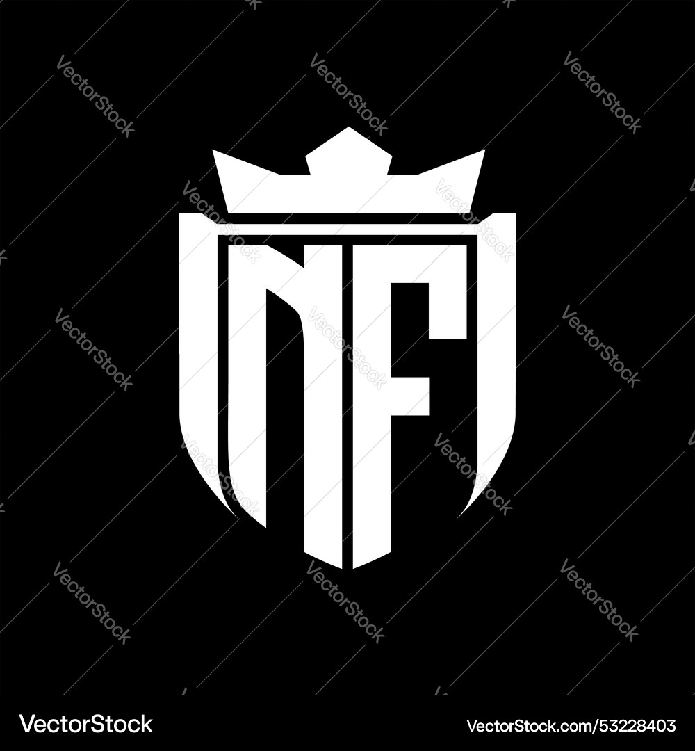 Nf letter logo shield shape inside badge Vector Image