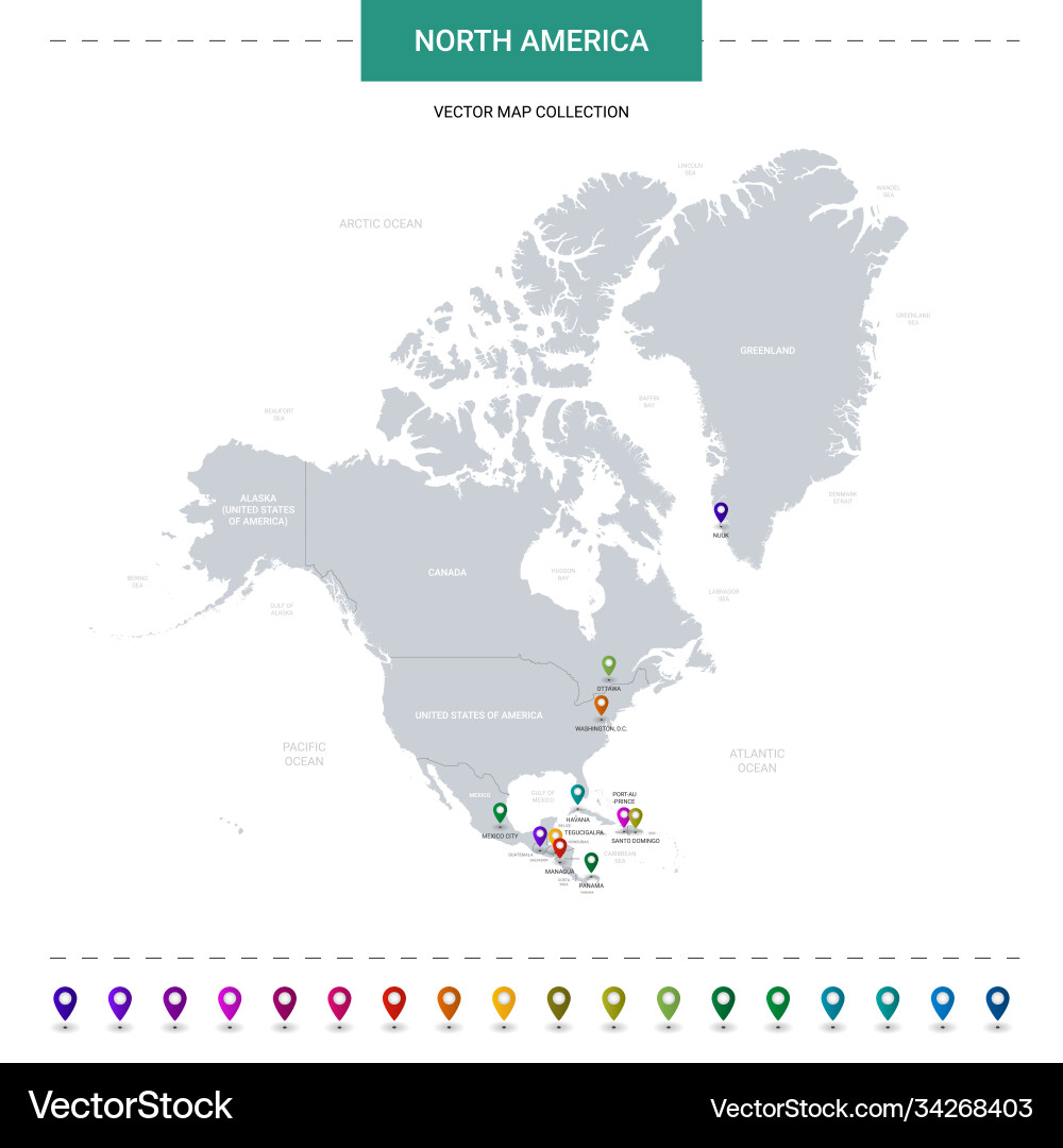 North america map with location pointer marks Vector Image