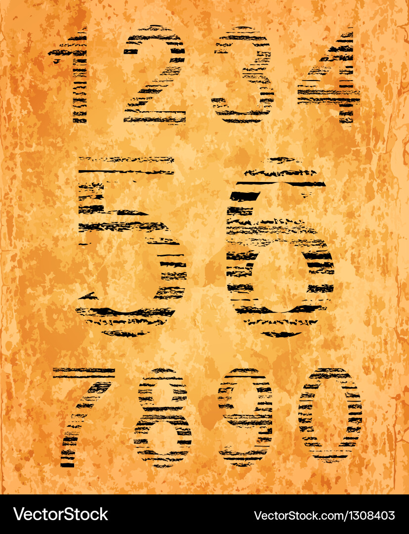 Number set from black coal texture Royalty Free Vector Image