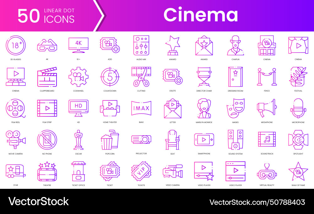 Set of cinema icons gradient style icon bundle Vector Image