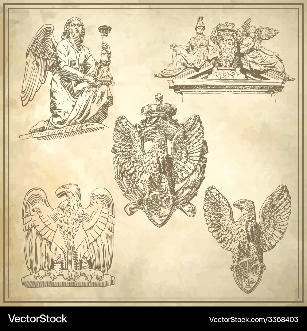 Set of sketch drawing winged element angel Vector Image