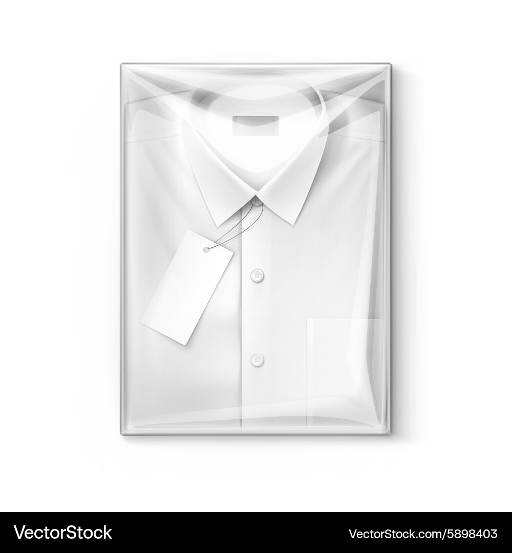White classic men shirt with label in packaging Vector Image