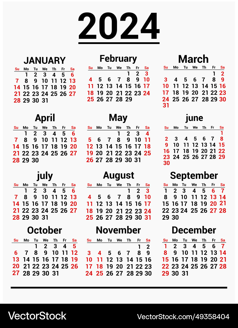 2024 calendar design vertical wall or pocke Vector Image