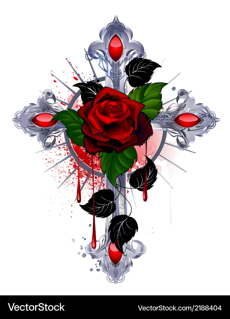 Cross with a red rose Royalty Free Vector Image