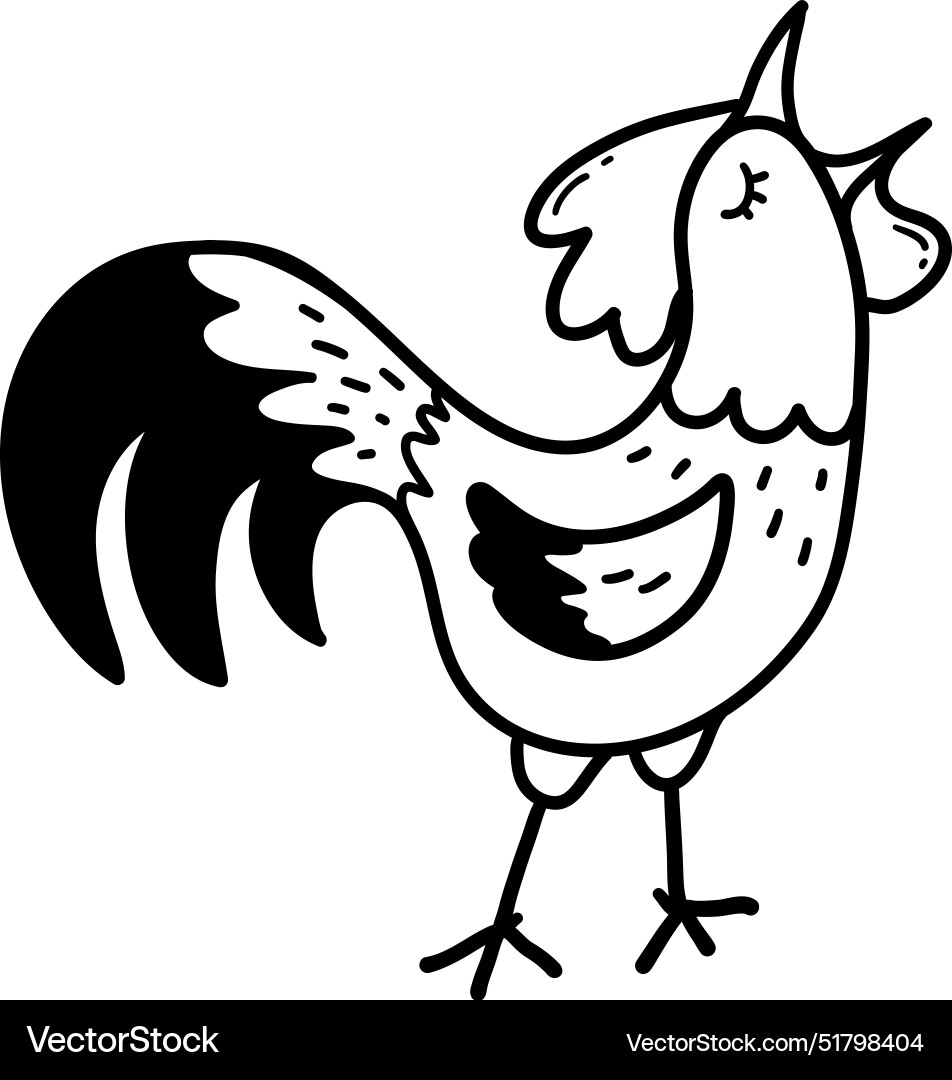 Line art of rooster crowing Royalty Free Vector Image
