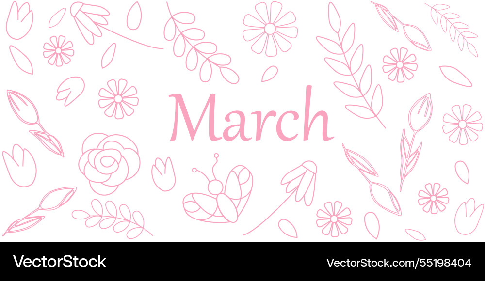 March with floral elements and Royalty Free Vector Image