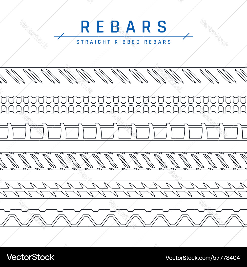 Seamless ribbed rebars line drawings Royalty Free Vector