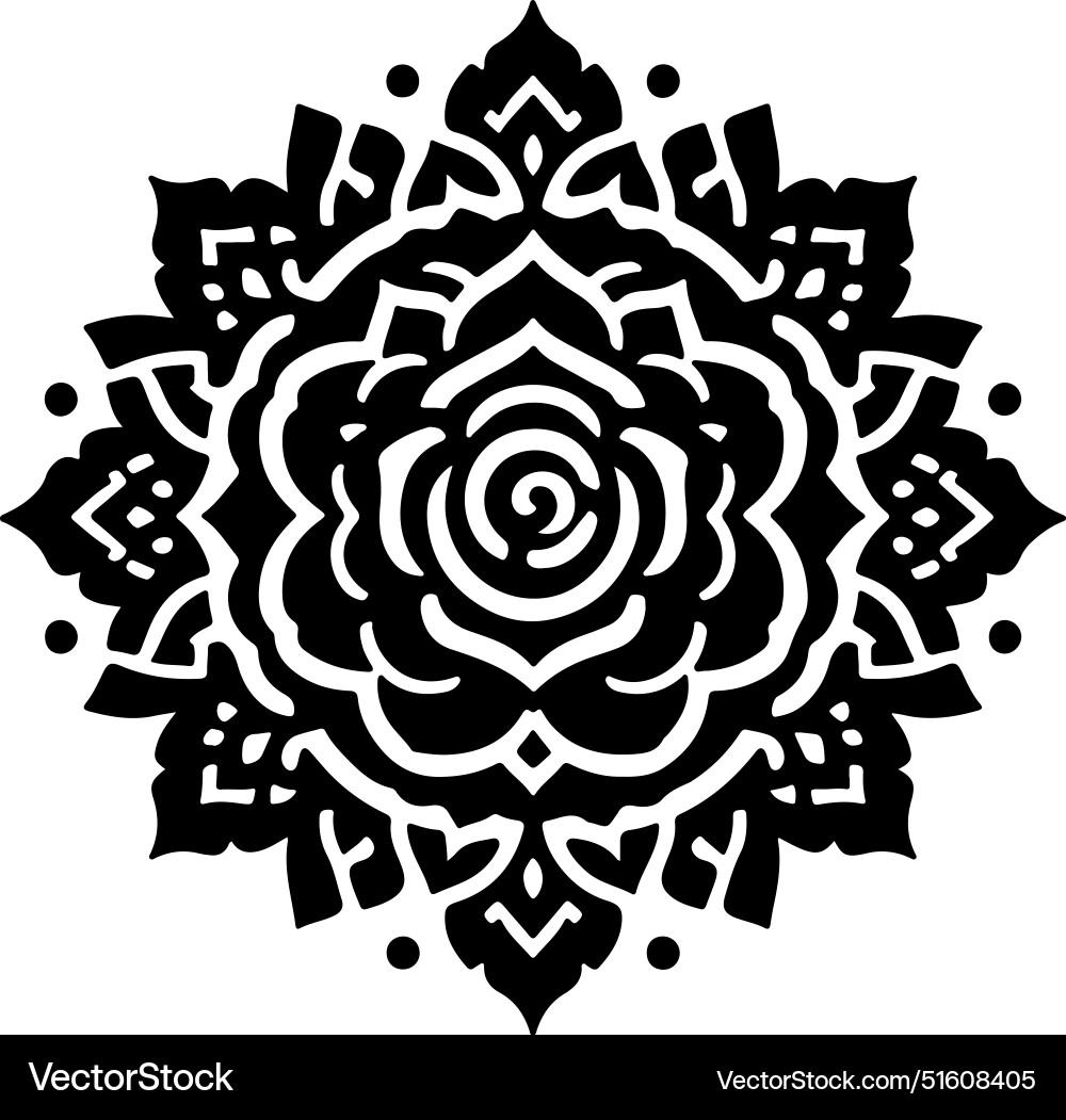 A simple rose mandala design silhouette Royalty Free Vector