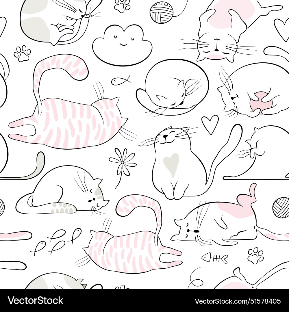Cat outline seamless pattern Royalty Free Vector Image