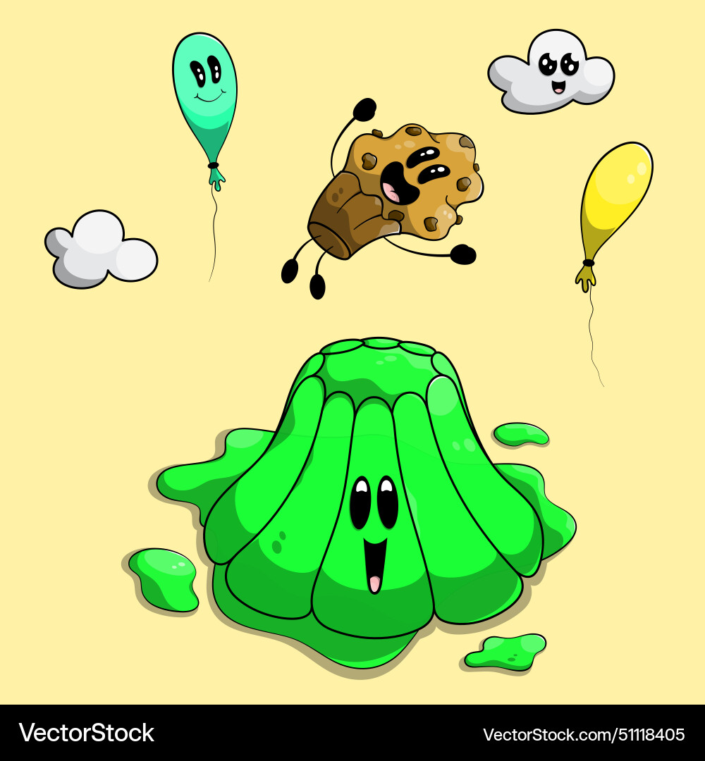 Cute muffin jumping on adorable jelly Royalty Free Vector
