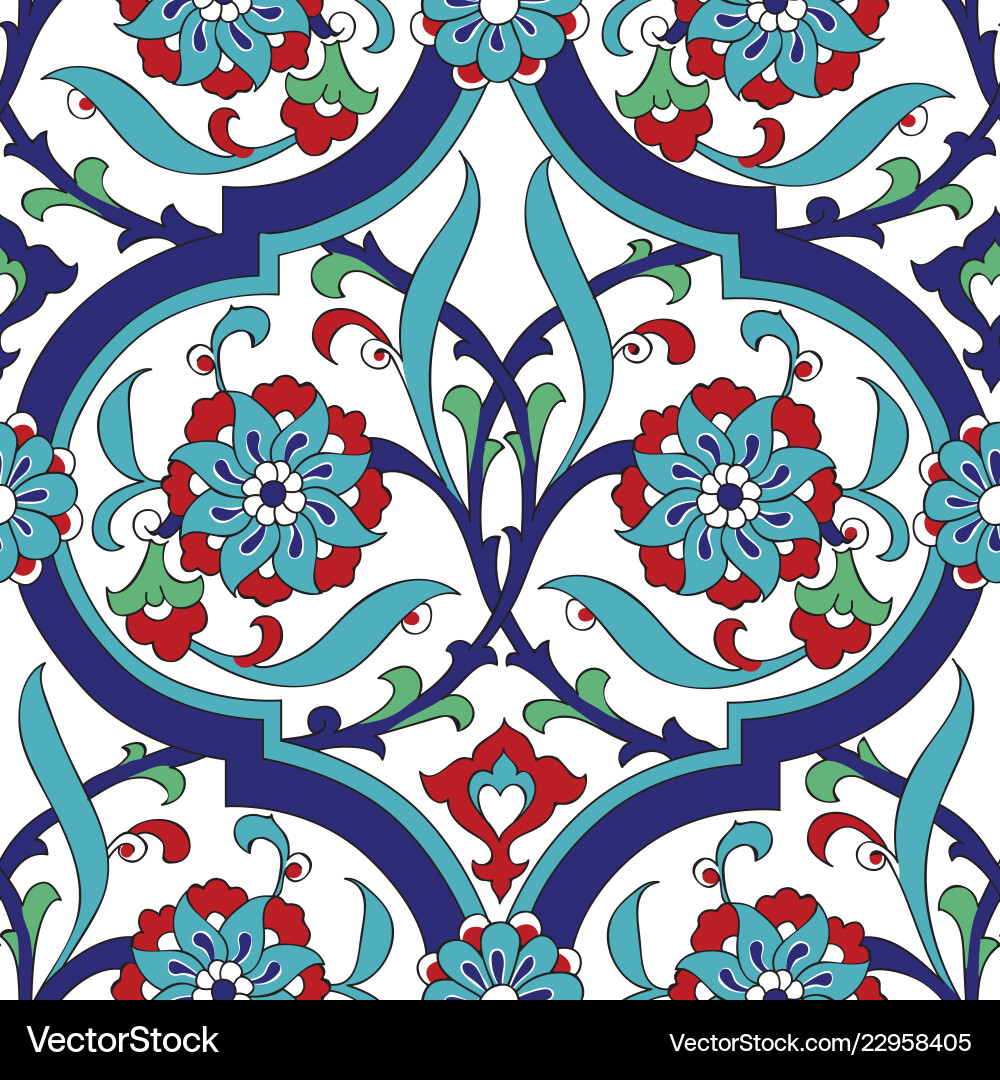 Iznik tile floral seamless pattern design Vector Image