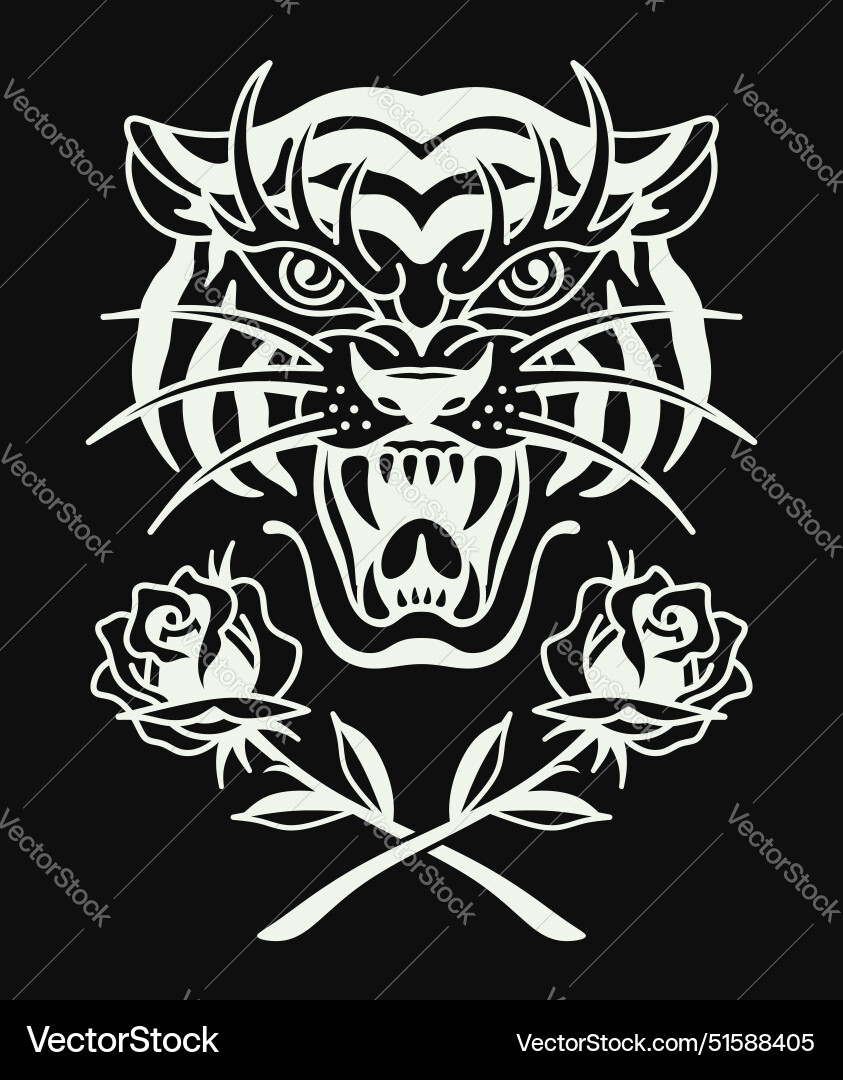 Tiger and rose tattoo Royalty Free Vector Image
