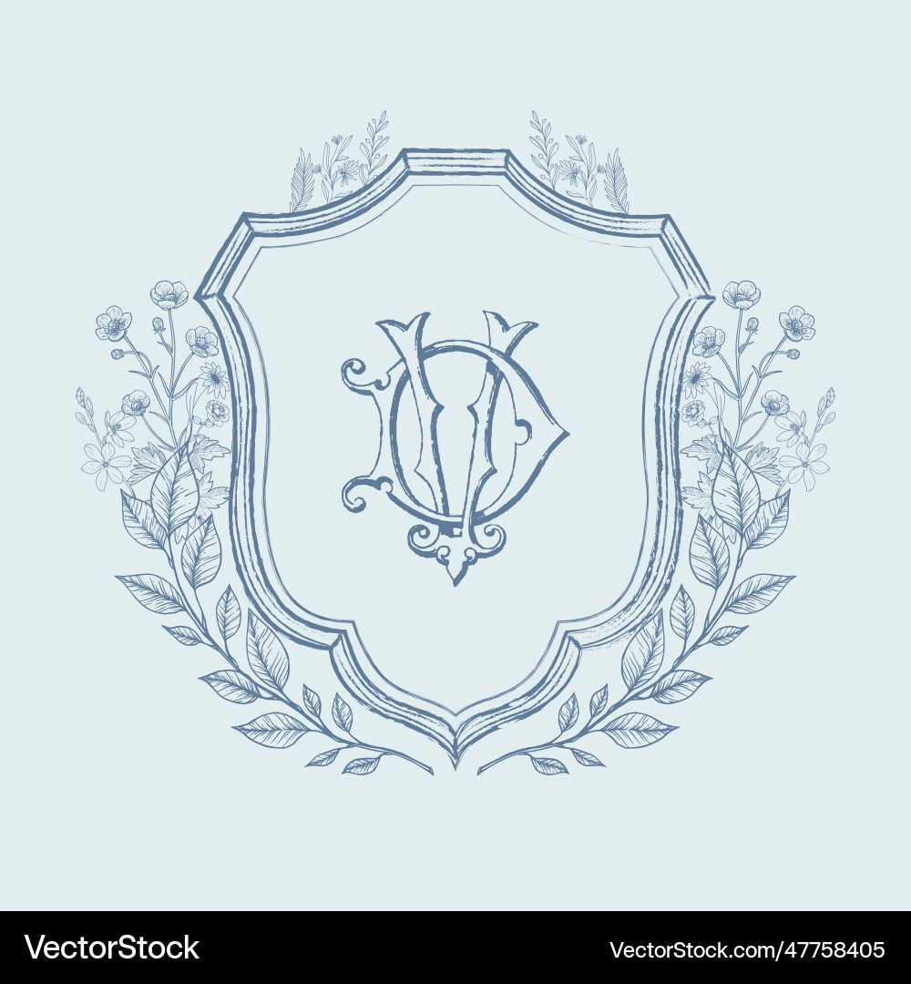 Vintage Floral Monogram Crest Royalty Free Vector Image