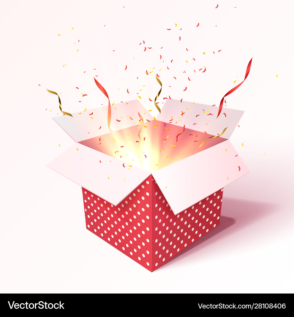 Open gift box with confetti Royalty Free Vector Image