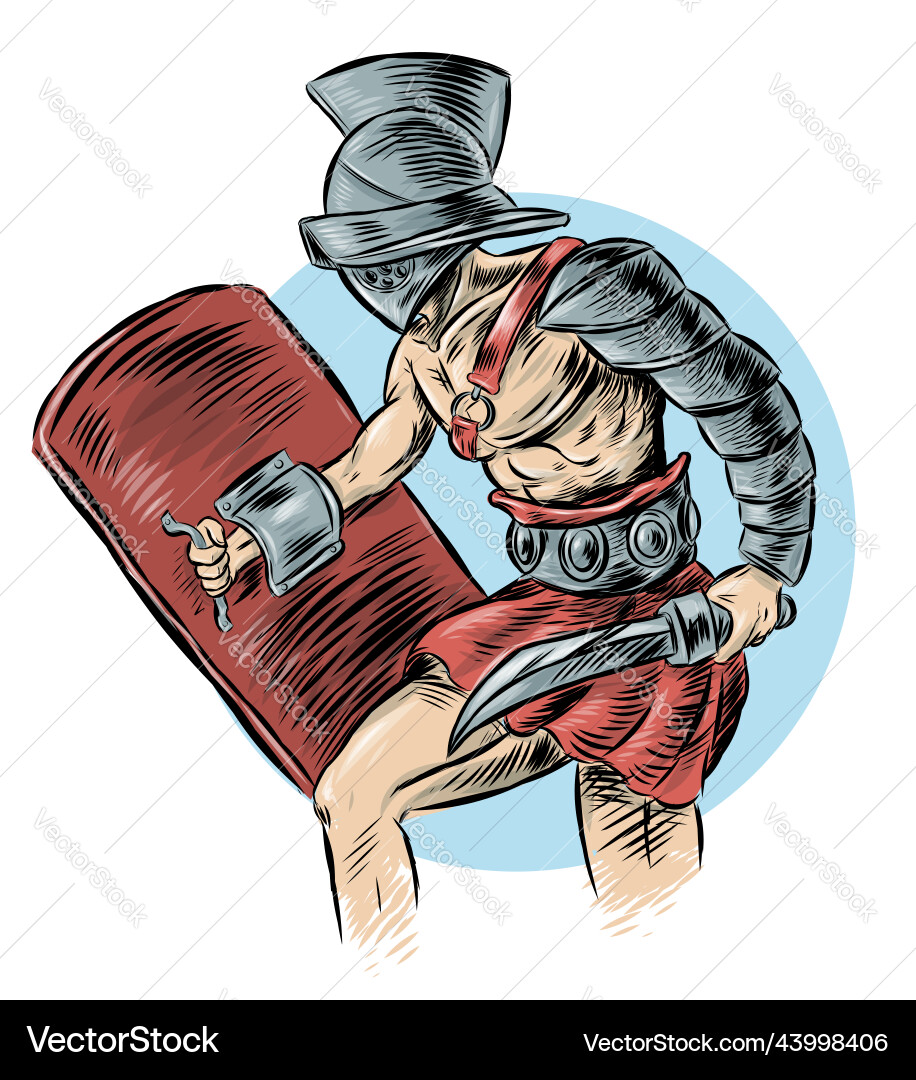 Roman gladiator hand drawn color on white Vector Image