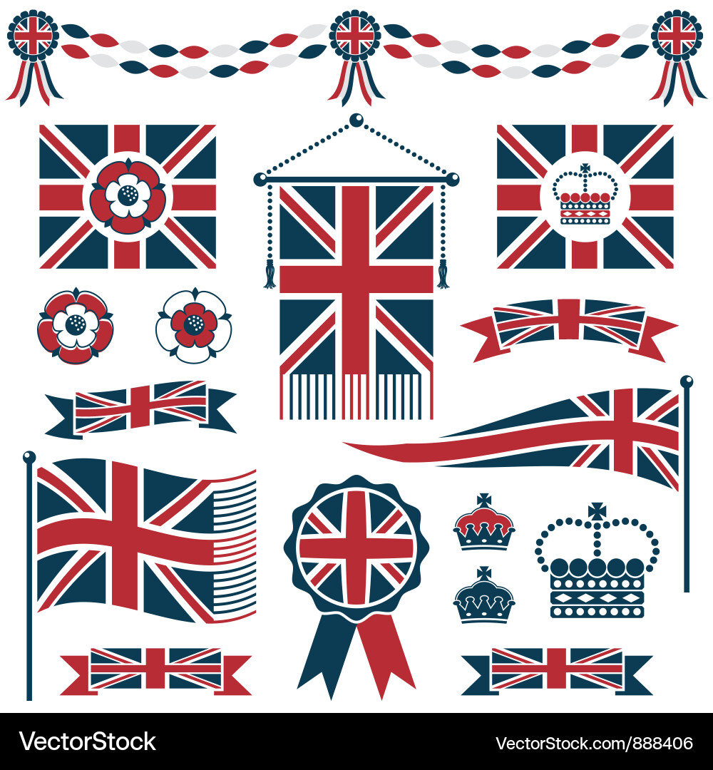 Uk flags and ribbons Royalty Free Vector Image