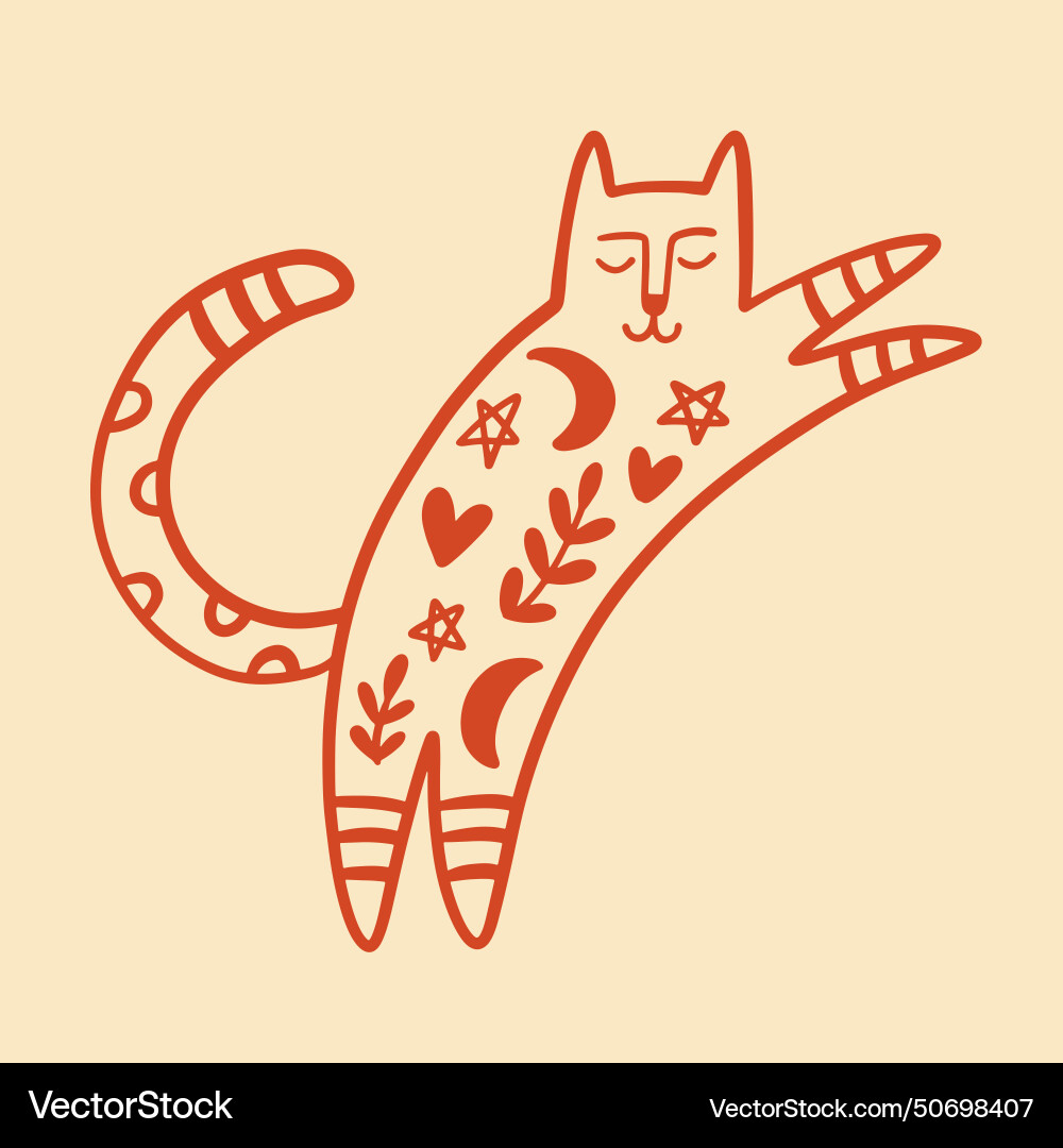 Artistic hand drawn cute cat vintage retro style Vector Image