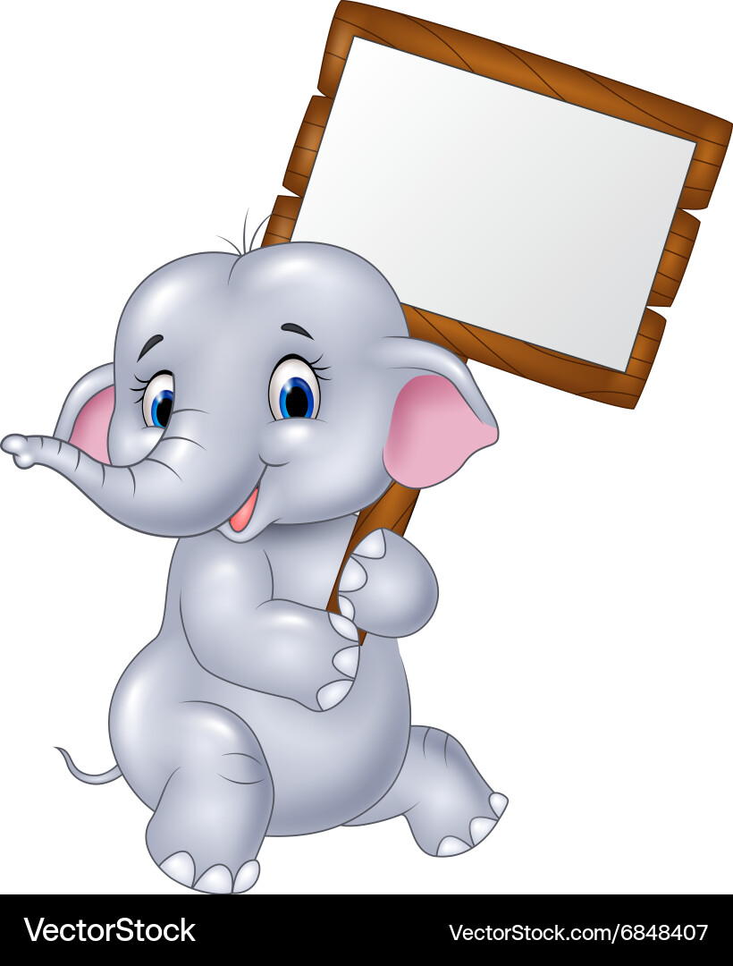 Cute baby elephant holding blank sign Royalty Free Vector