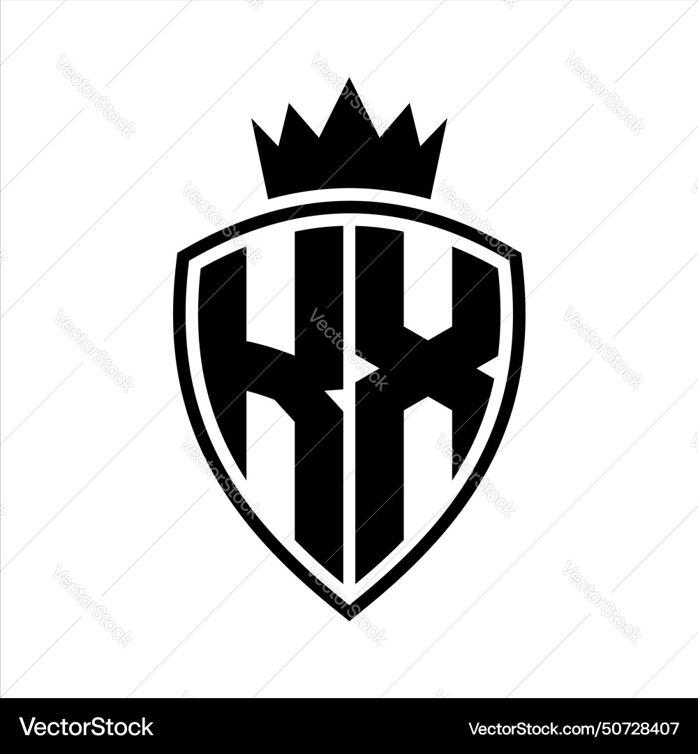 Kx letter monogram shield and crown outline shape Vector Image