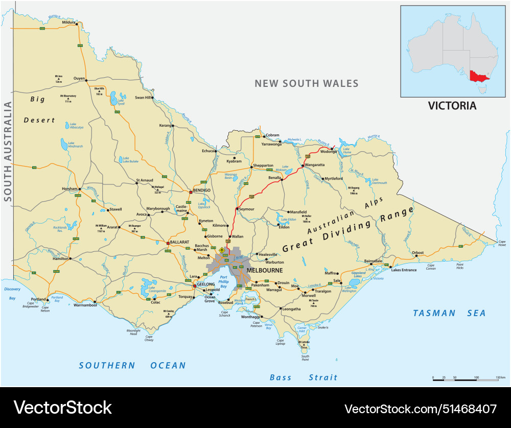 Map of the australian state victoria Royalty Free Vector