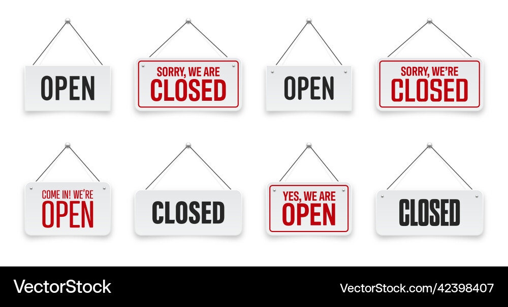 Realistic open or closed hanging signboards Vector Image