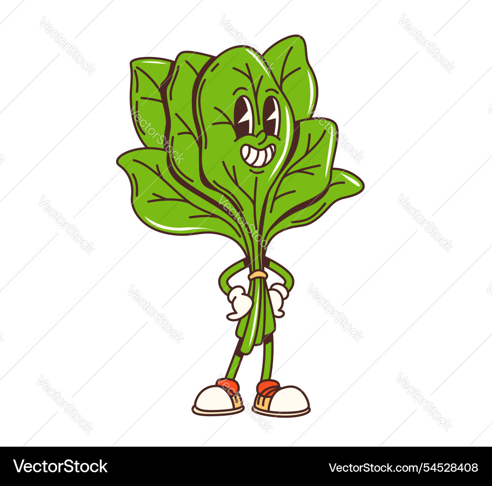 Cartoon groovy green spinach vegetable character Vector Image