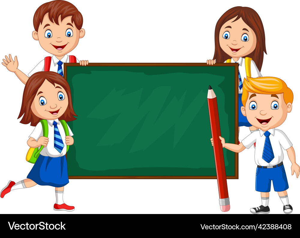 Cartoon school children with chalkboard Royalty Free Vector