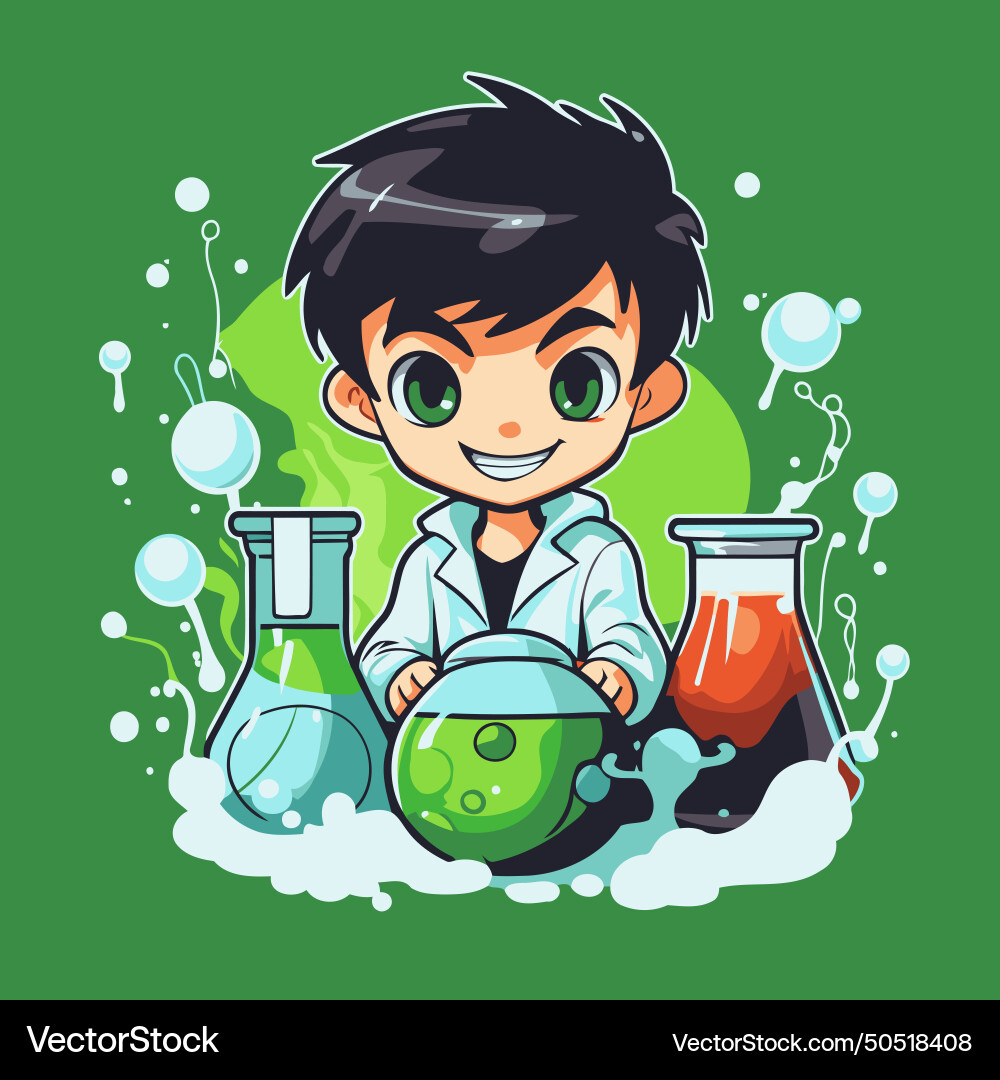 Cute little boy in science laboratory cartoon Vector Image