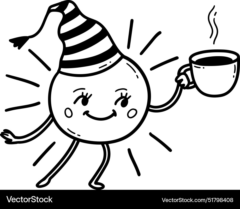 Cute sun character with cup of coffee Royalty Free Vector