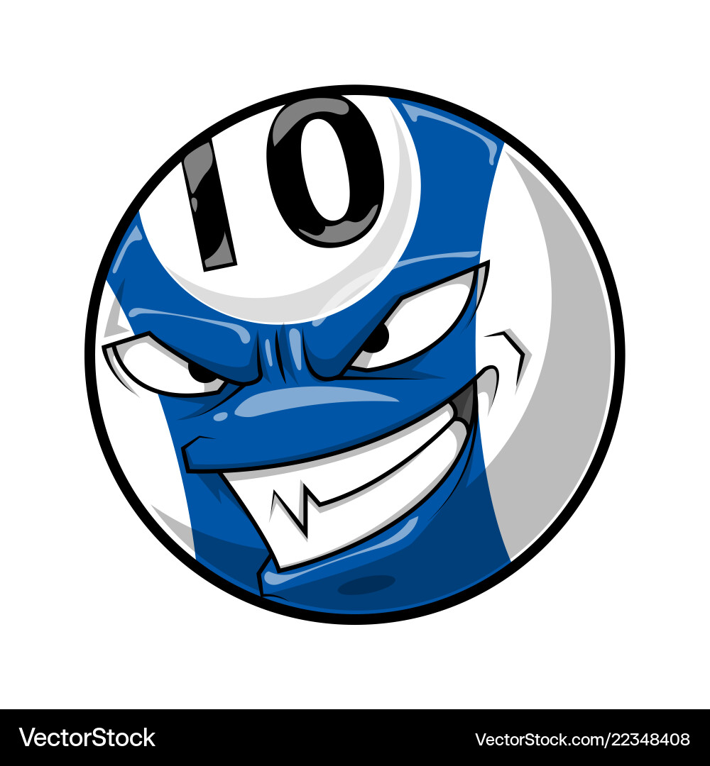 Pool ball with angry face blue color number 10 Vector Image